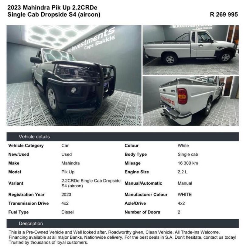 Used Mahindra Pik Up 2.2 mHawk S4 Single-Cab for sale in Western Cape ...